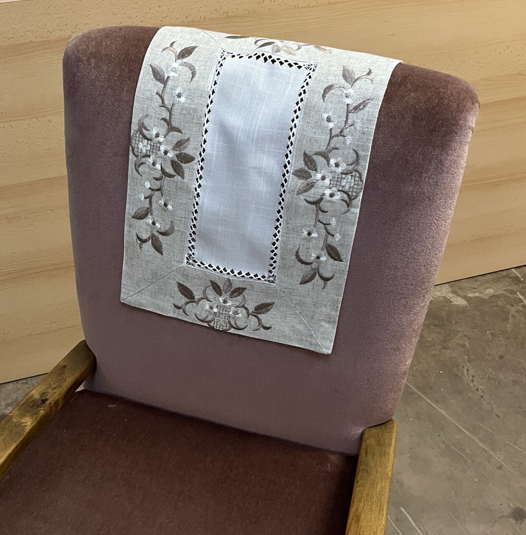 Ivory Beige Small Chair Back Covers Embroidery Design Armchair ...