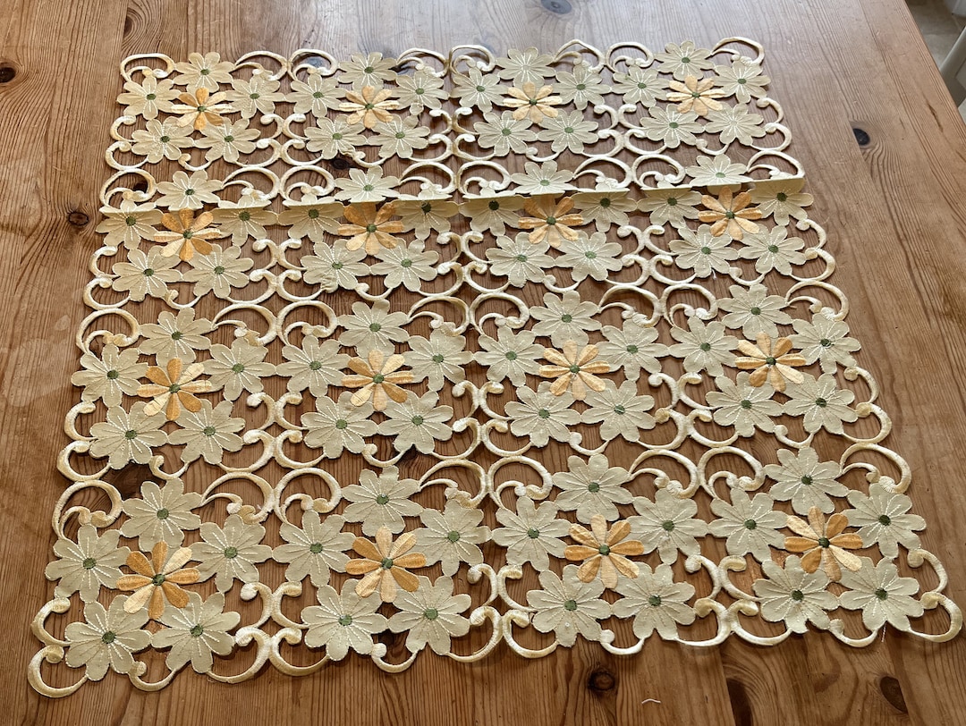 Light Yellow Orange Green Daisy Floral Embroidery Square Table Centre ...