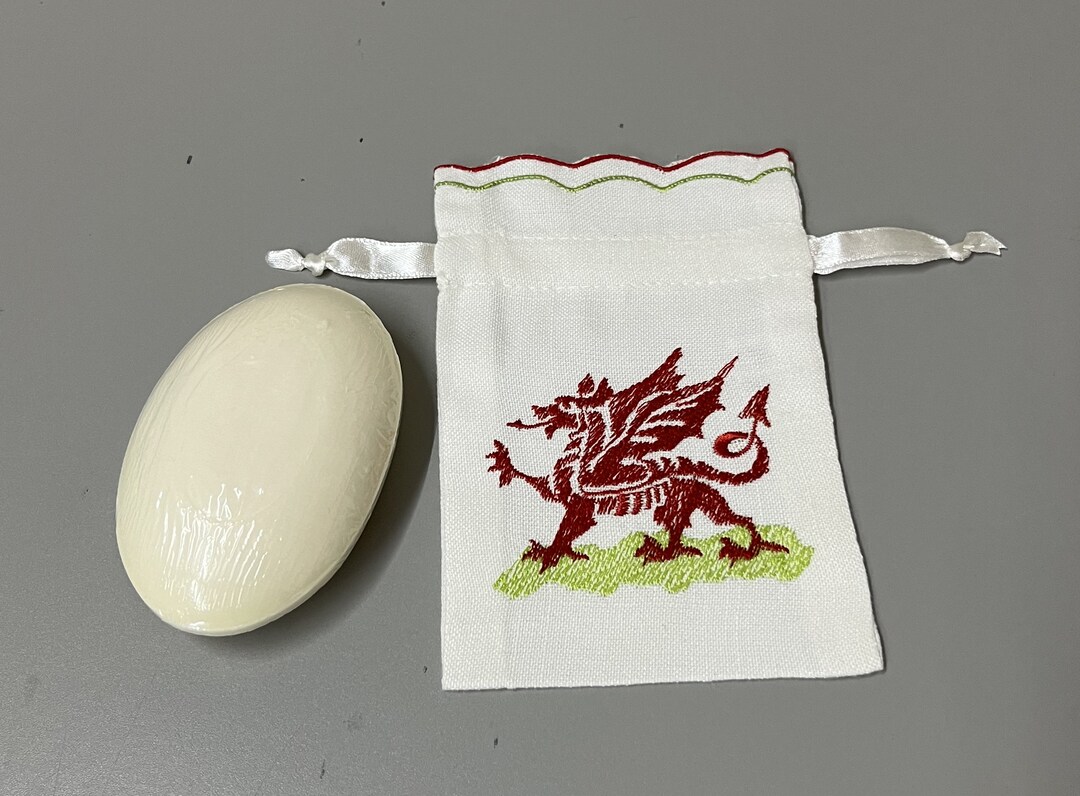 Welsh Wales Dragon Embroidered Linen Weave Effect Drawstring Bag With ...