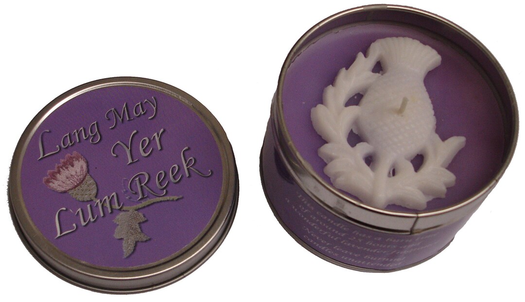 Scottish Gift Thistle Embossed Lavender Scented Flame Candle White Lily ...