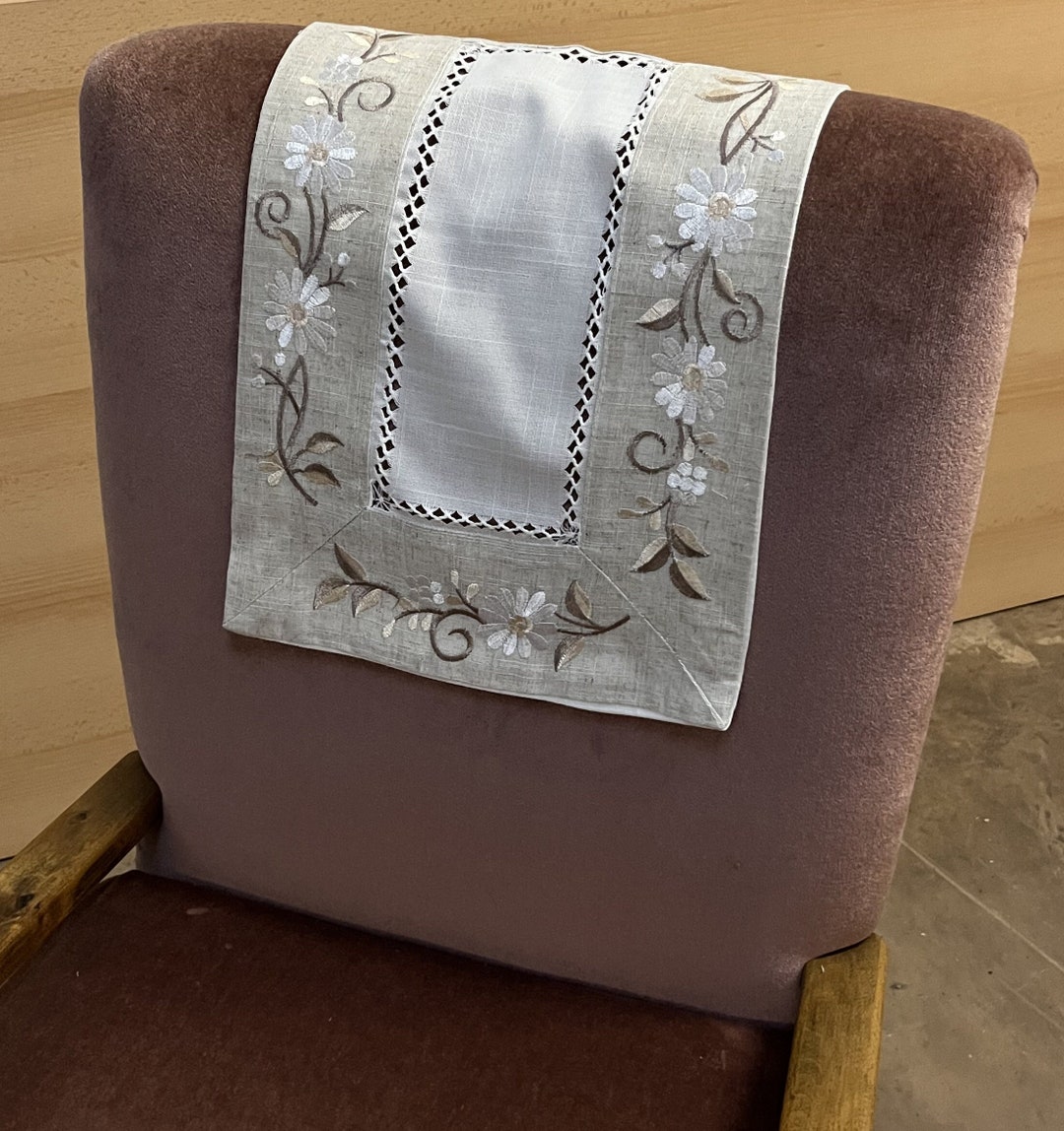 Ivory Beige Small Chair Back Covers Embroidery Design Armchair ...