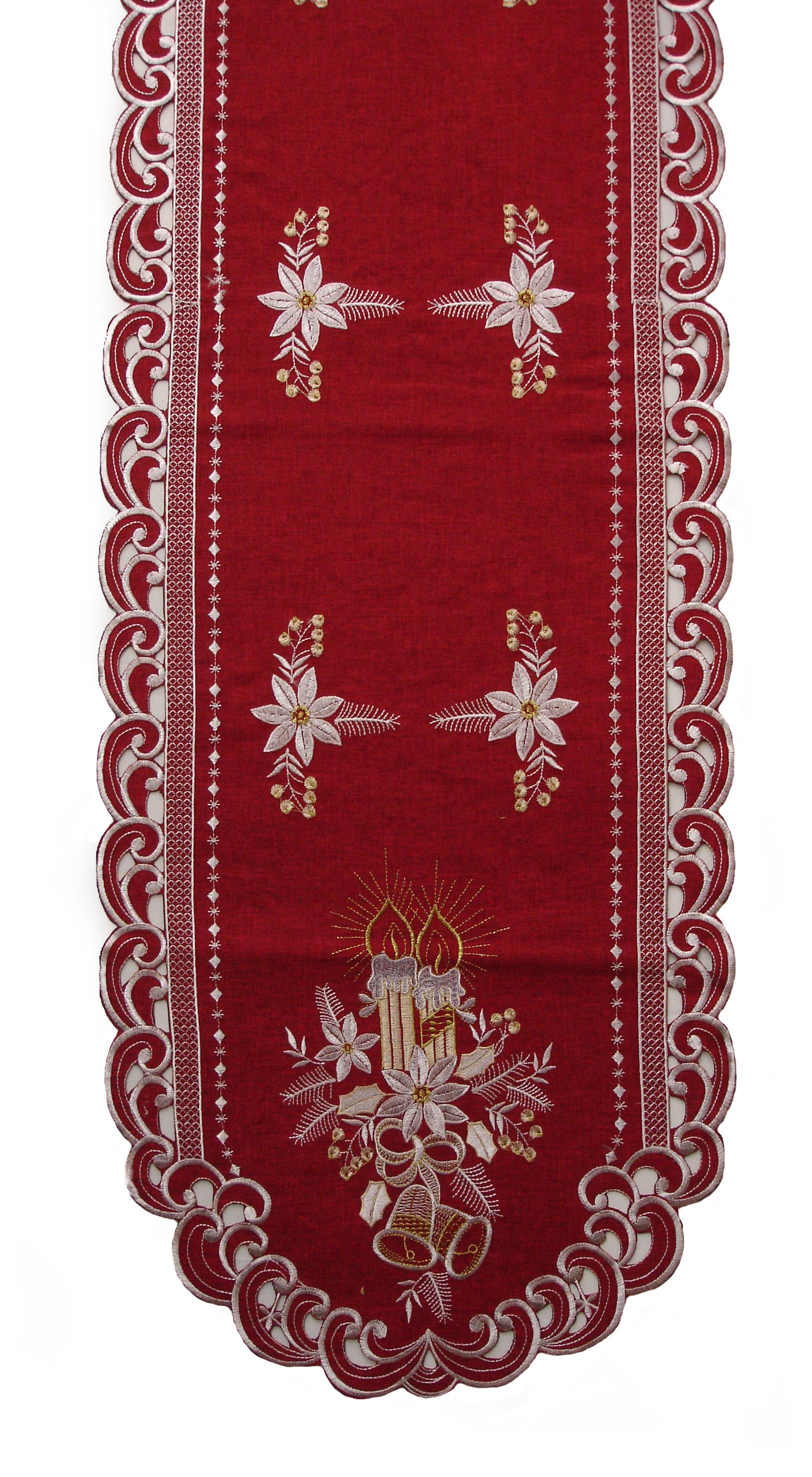 Dark Red Embroidered Christmas Table Runner - Etsy