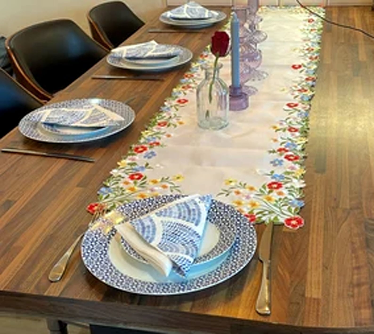 Red Green Blue Gold Lilac High Colour Floral Embroidery Oblong Table ...