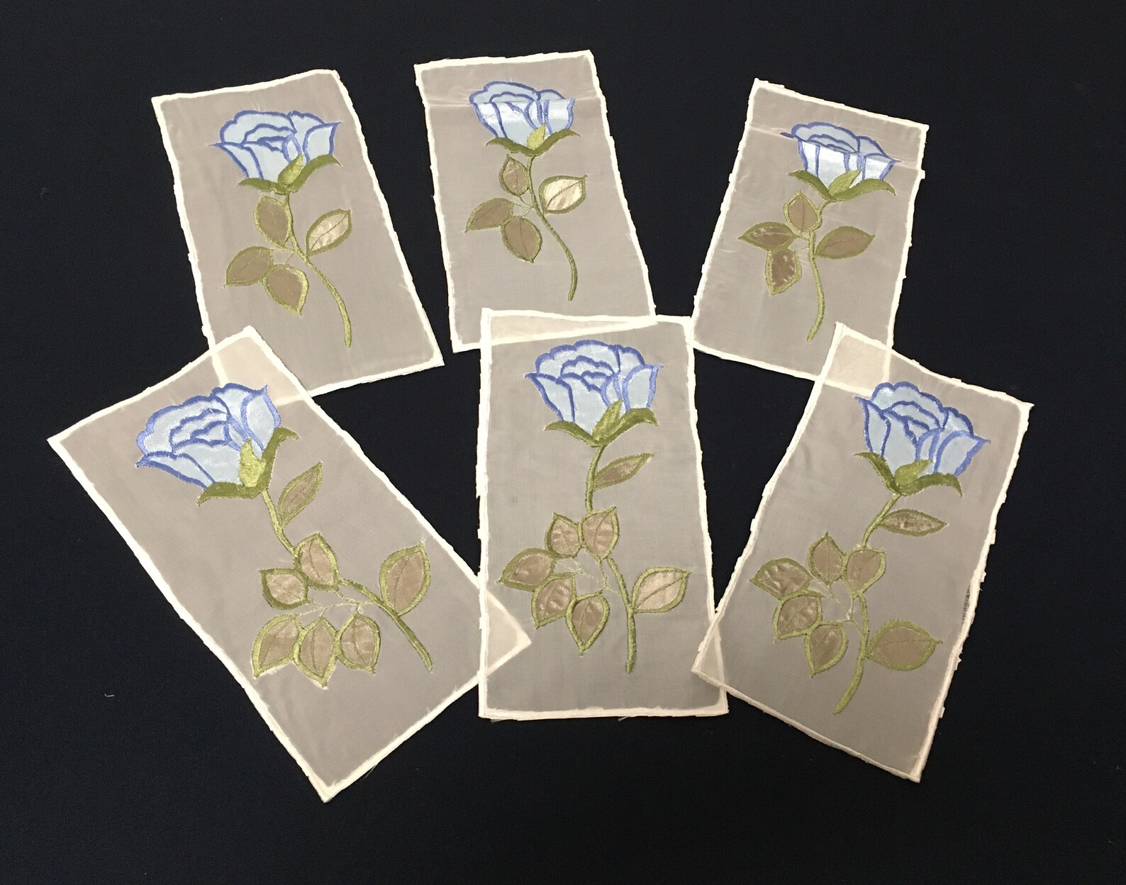 Pack of 6 Blue Rose Embroidery Applique Panels on Organza - Etsy UK