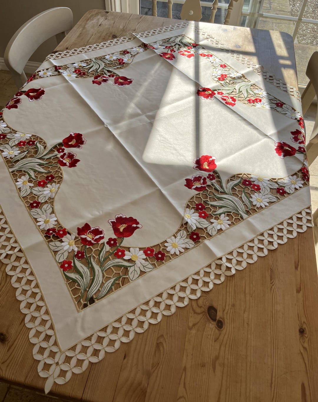 Dark Red Wine Burgundy Green White Gold Poppy Embroidery Square ...