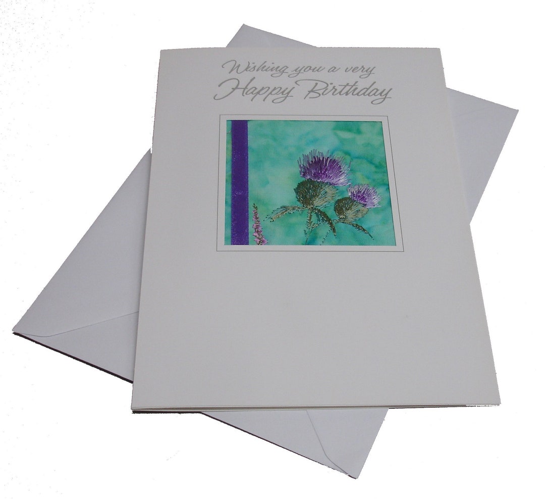 Embroidered Ekard Scottish Thistle Birthday Card - Etsy