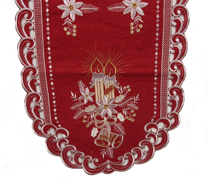 Dark Red Embroidered Christmas Table Runner - Etsy