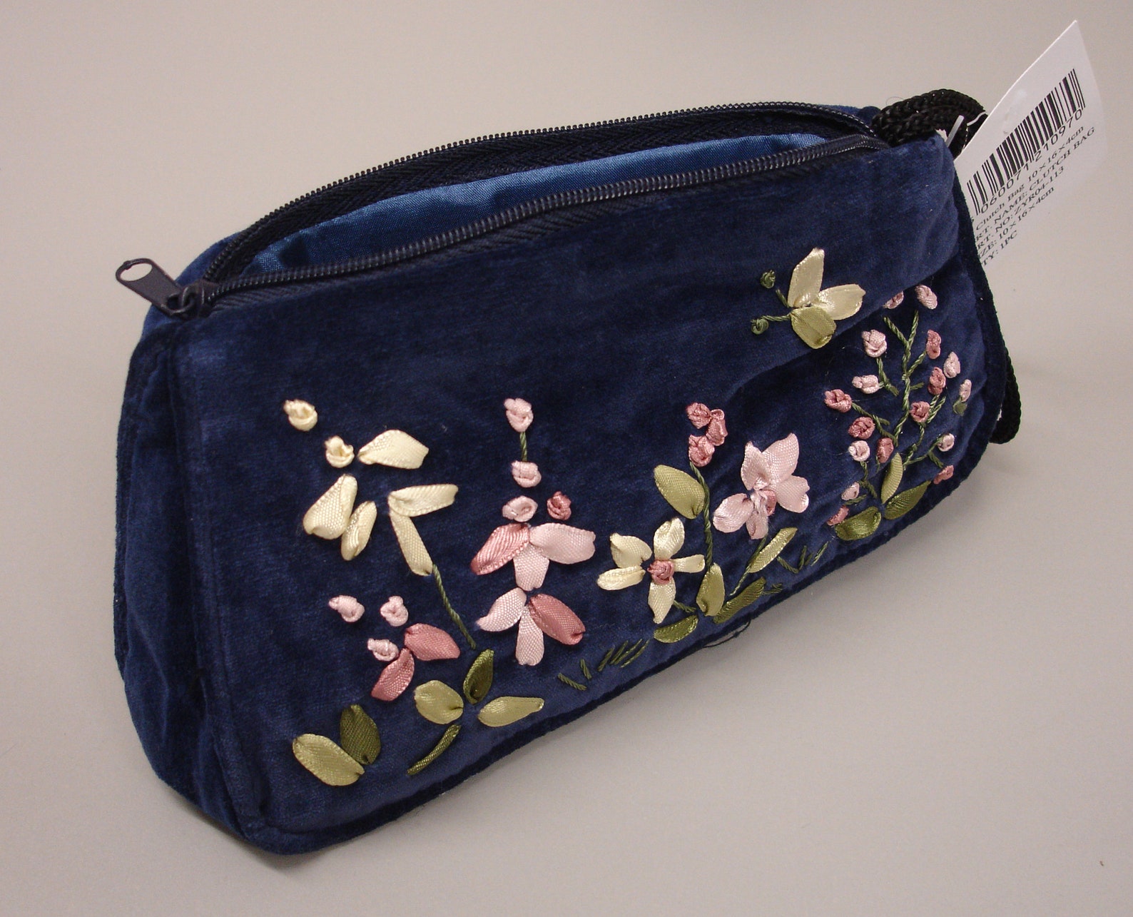 Light Navy Blue Velvet Embroidered Clutch Bag Credit Card Pouch Case ...