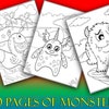 50 Page Cute Monster Coloring Pages Simple Cartoon Digital Download ...