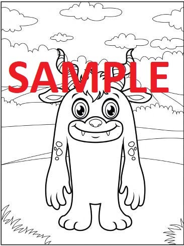 50 Page Cute Monster Coloring Pages Simple Cartoon Digital Download ...