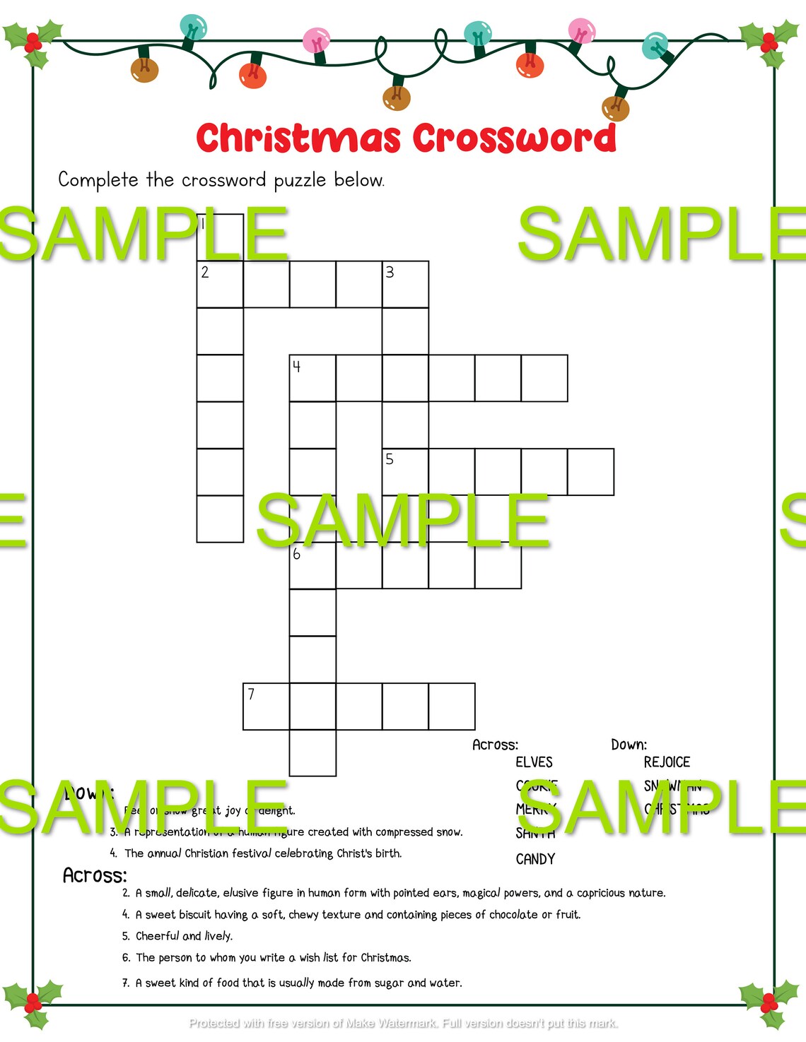 Childrens Christmas Holiday Activity Sheets Printable Educational ...