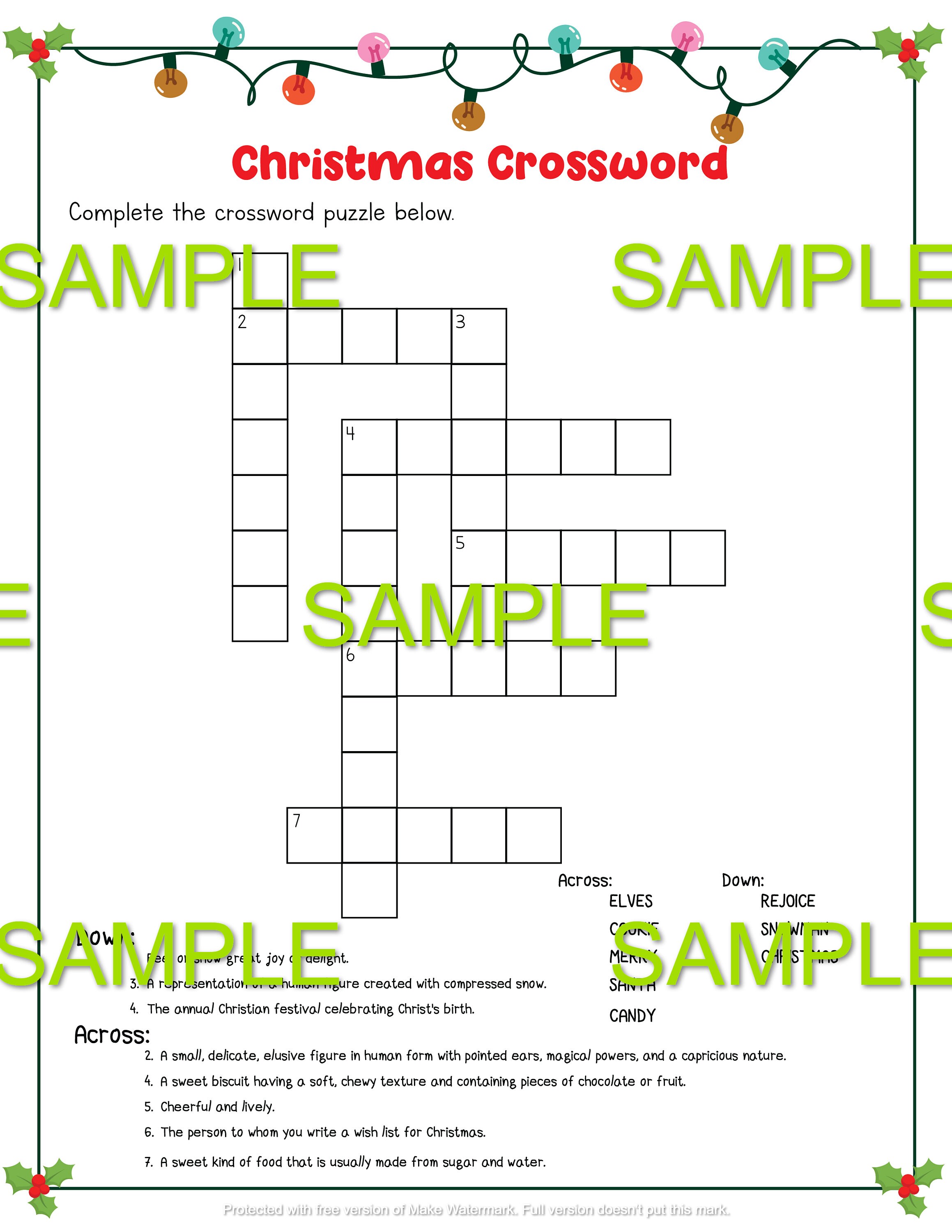 Childrens Christmas Holiday Activity Sheets Printable Educational ...