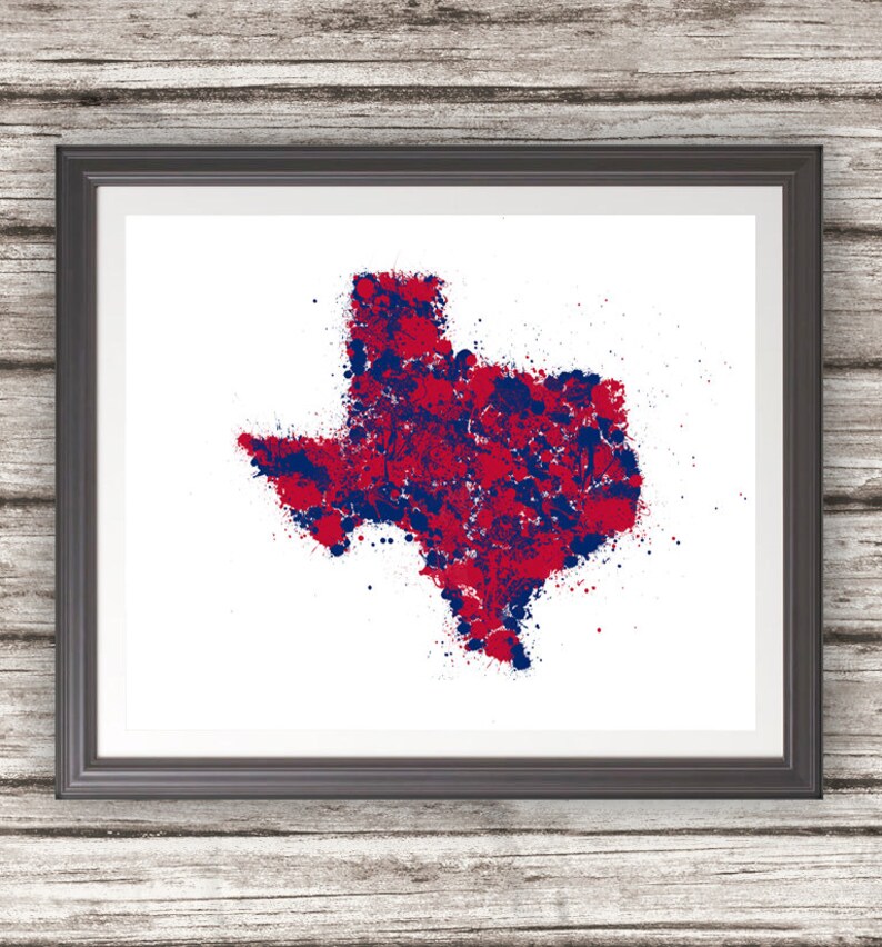 Paint Splatter State of Texas Red Blue White Wall Art Photo Print - Etsy