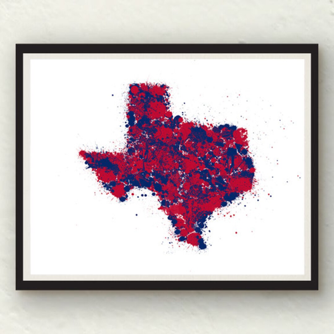 Paint Splatter State of Texas Red Blue White Wall Art Photo Print - Etsy
