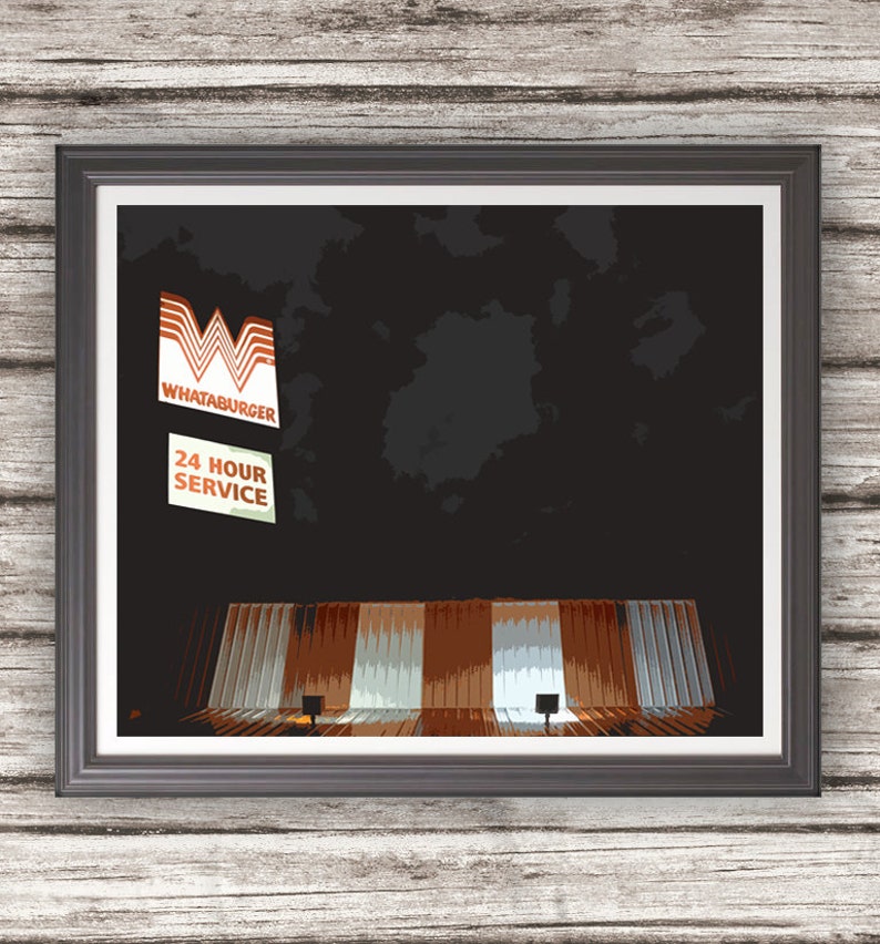 Texas-based Whataburger at Night Orange White Black Wall Art Decor ...