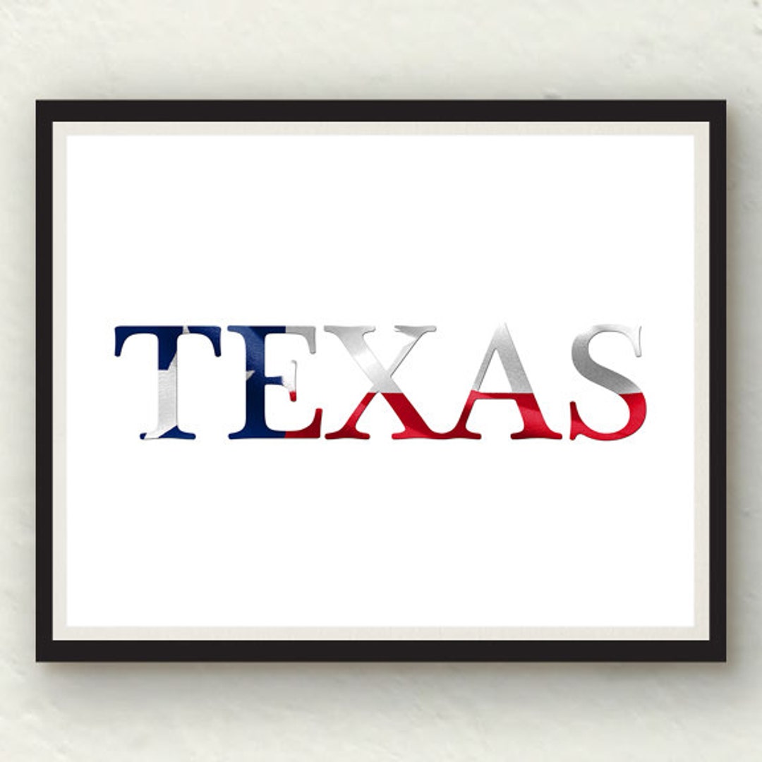 Texas State Flag Inside Word Texas Red White Blue Black Wall Art Home ...