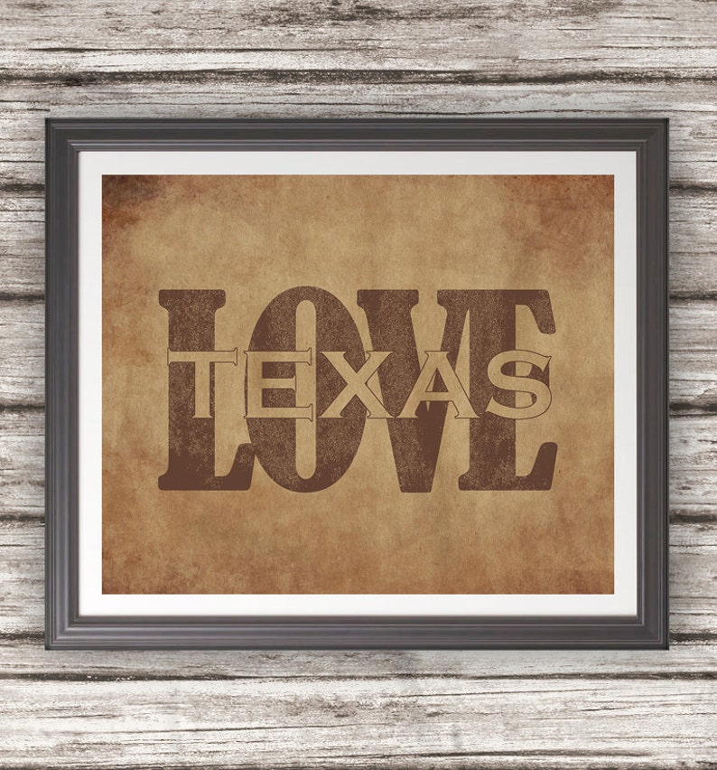 Love Texas Rustic Distressed Brown Background Wall Art Home - Etsy