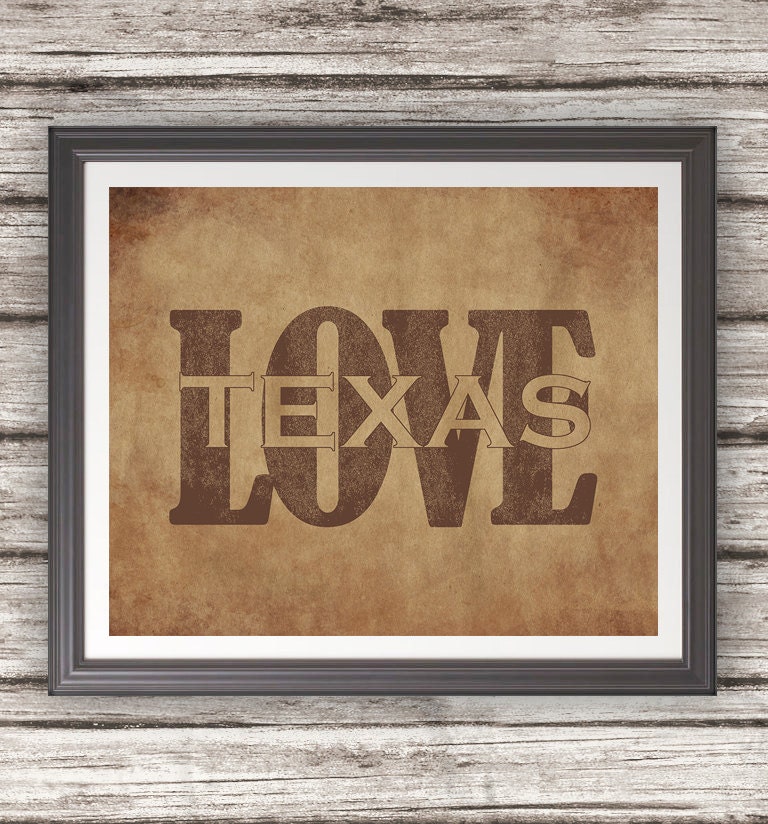 Love Texas Rustic Distressed Brown Background Wall Art Home Decor Photo ...