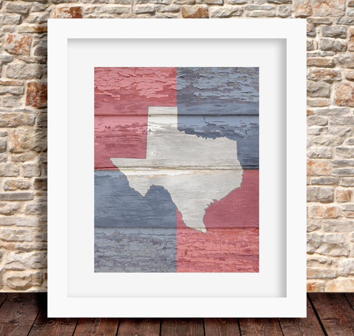 State of Texas on Rustic Wood Background Red Blue Navy Wall - Etsy