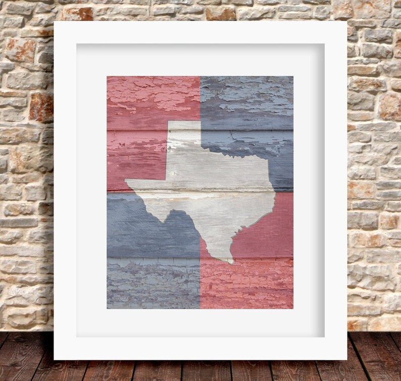 State of Texas on Rustic Wood Background Red Blue Navy Wall - Etsy