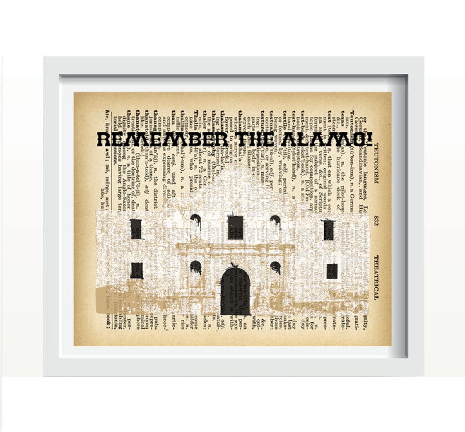 Remember the Alamo Dictionary Page Beige Black White Art Photo Print - Etsy