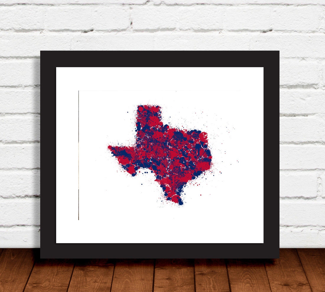 Paint Splatter State of Texas Red Blue White Wall Art Photo Print - Etsy