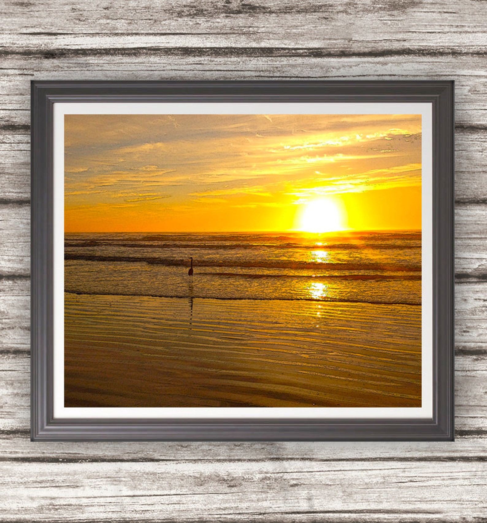 Texas Beach Sunrise With Bird Yellow Orange Black Wall Art - Etsy