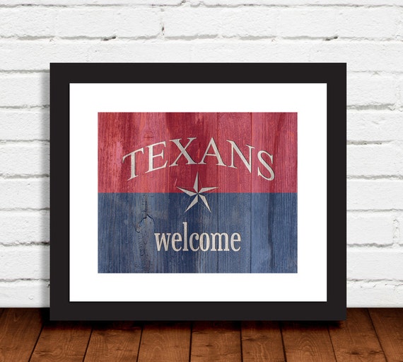 Texans Welcome Sign With Texas Lone Star on Blue and Red Wood | Etsy