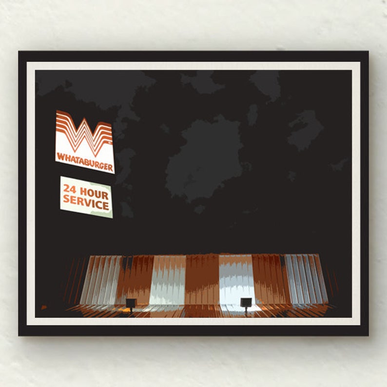 Texas-based Whataburger at Night Orange White Black Wall Art Decor ...