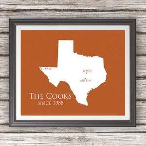 Personalize Texas Map With Cities You Have Lived and Family Name Art ...