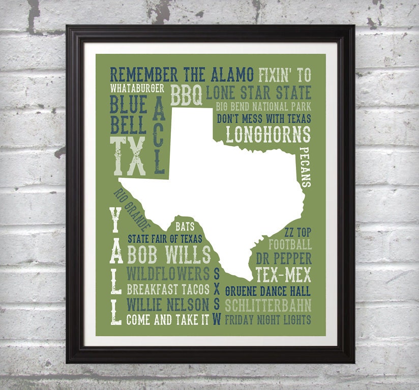 State of Texas With Texas Words Various Colors Art Print Wall - Etsy