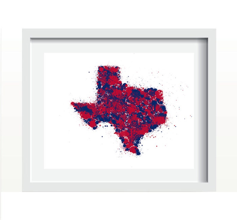 Paint Splatter State of Texas Red Blue White Wall Art Photo Print - Etsy
