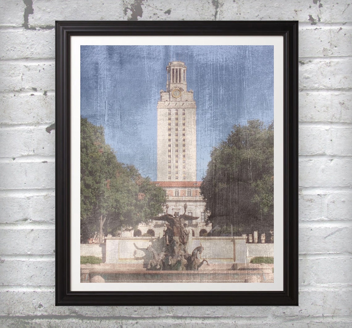 University of Texas Tower on Distressed Background Photo Print Wall Art ...