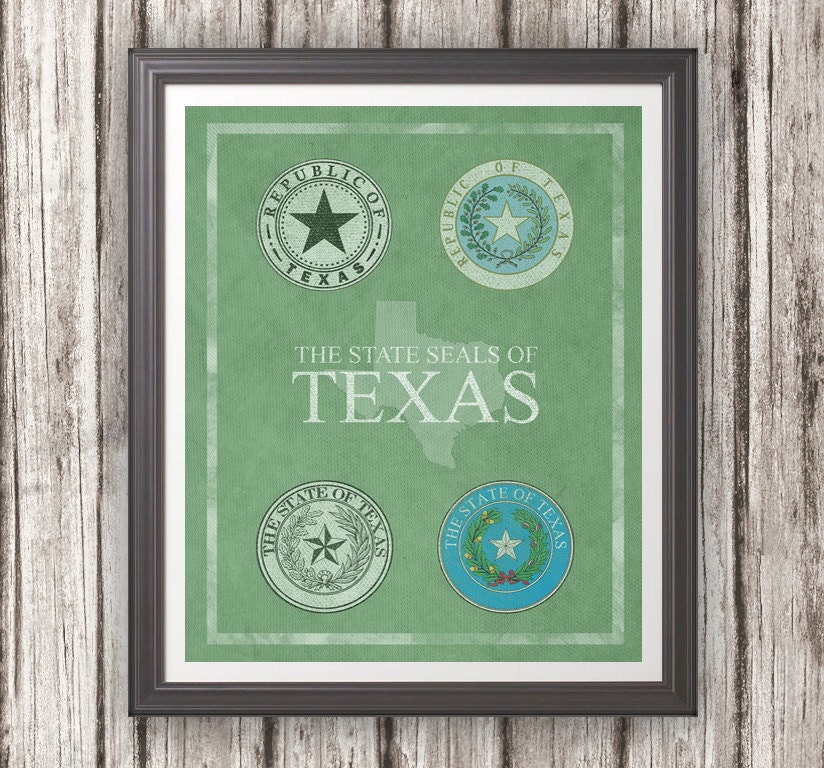 State Seals of Texas Green Print Wall Art Decor Photo Print - Etsy