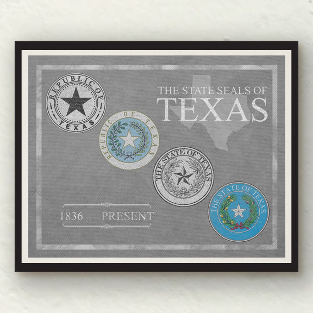 State Seals of Texas Gray Blue Brown Green Colors Print Wall Art Decor ...