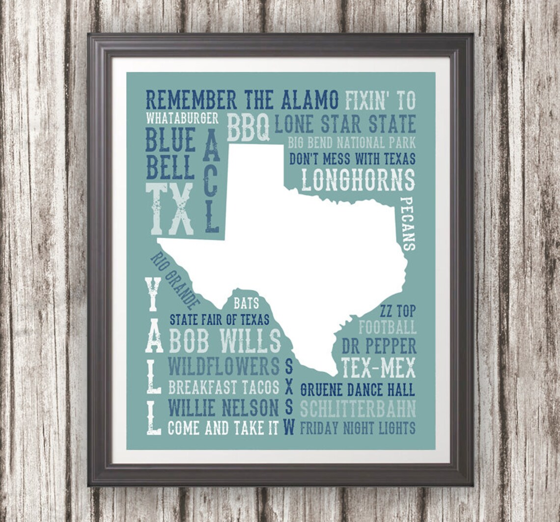 State of Texas With Texas Words Various Colors Art Print Wall - Etsy
