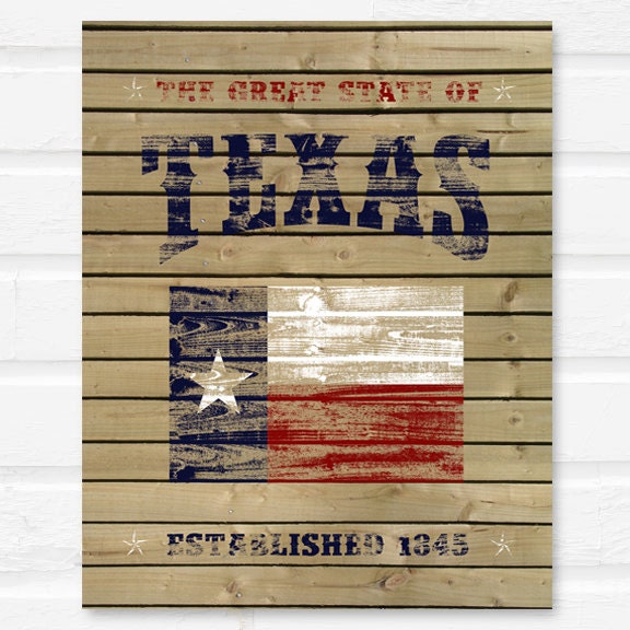 Great State of Texas Flag on Rustic Brown Wood Background Wall Print ...