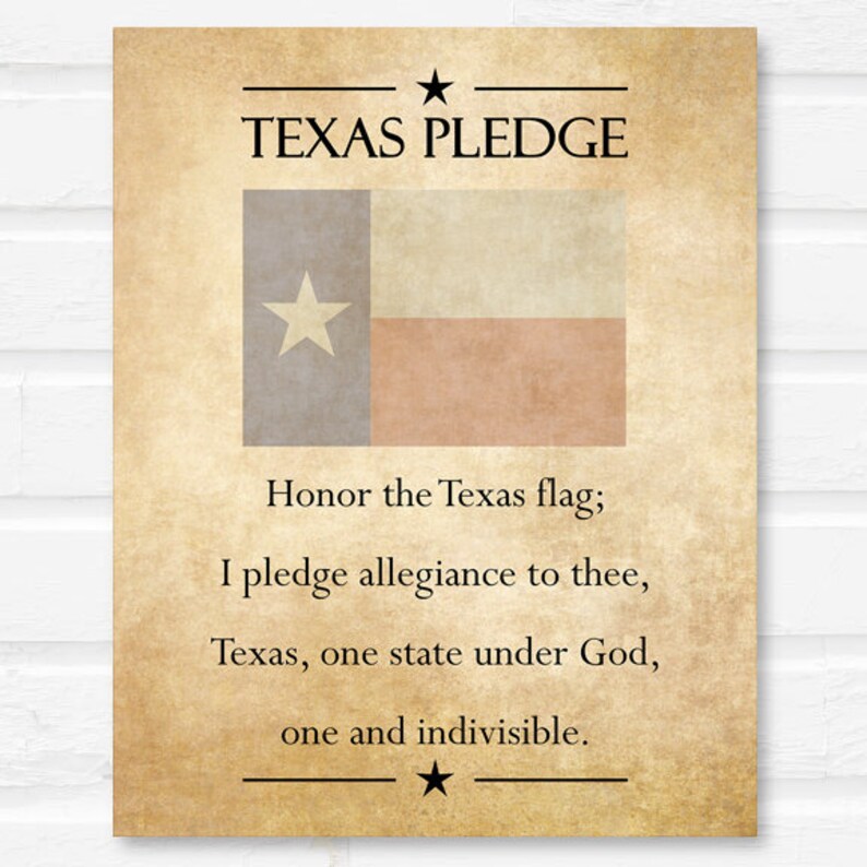 Texas Pledge Red White Blue Beige Rustic Wall Art Decor Photo - Etsy