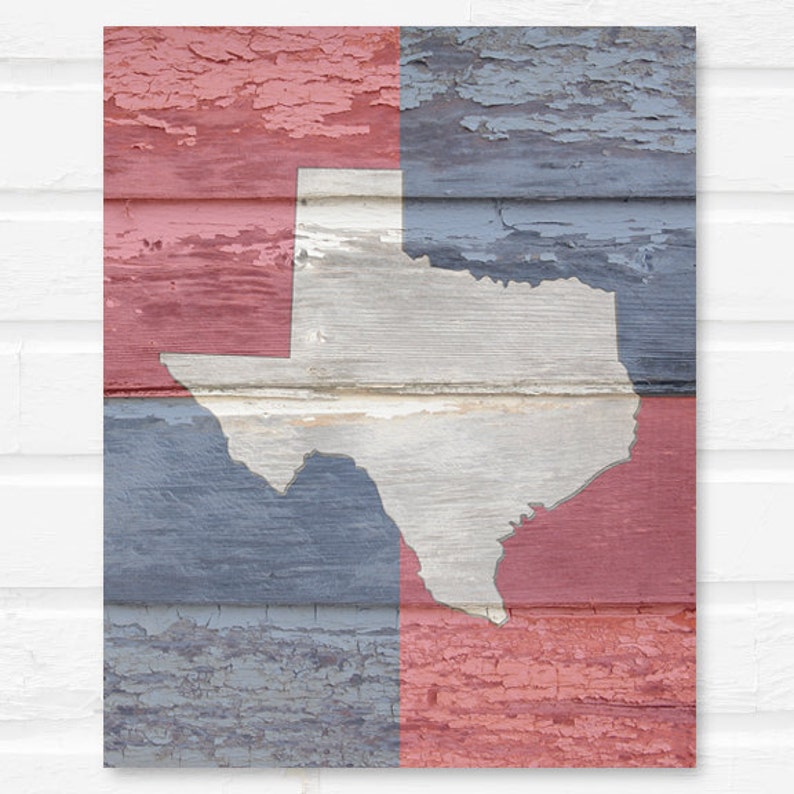 State of Texas on Rustic Wood Background Red Blue Navy Wall - Etsy