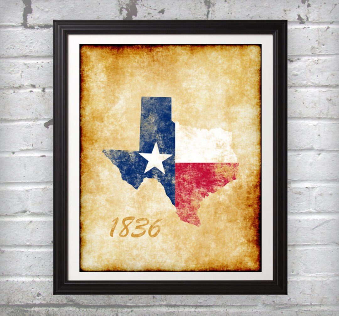 State of Texas Print With State Flag Inside and Year 1836 - Etsy