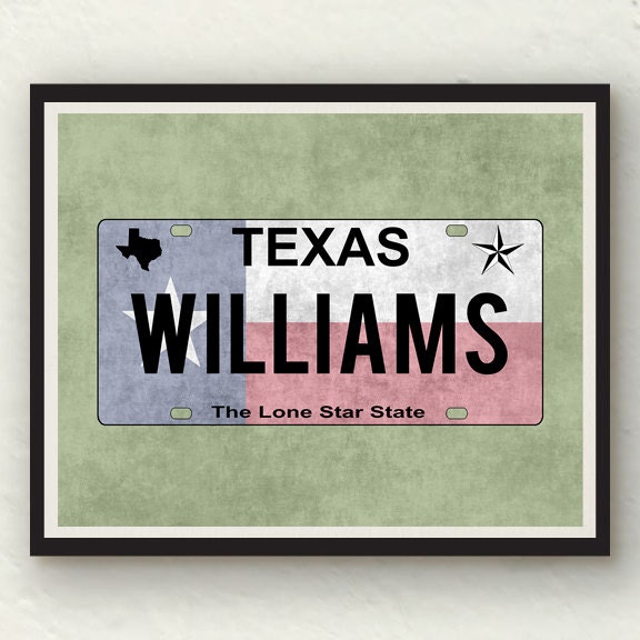 Custom Texas License Plate Various Colors Art Print Wall Art Decor ...