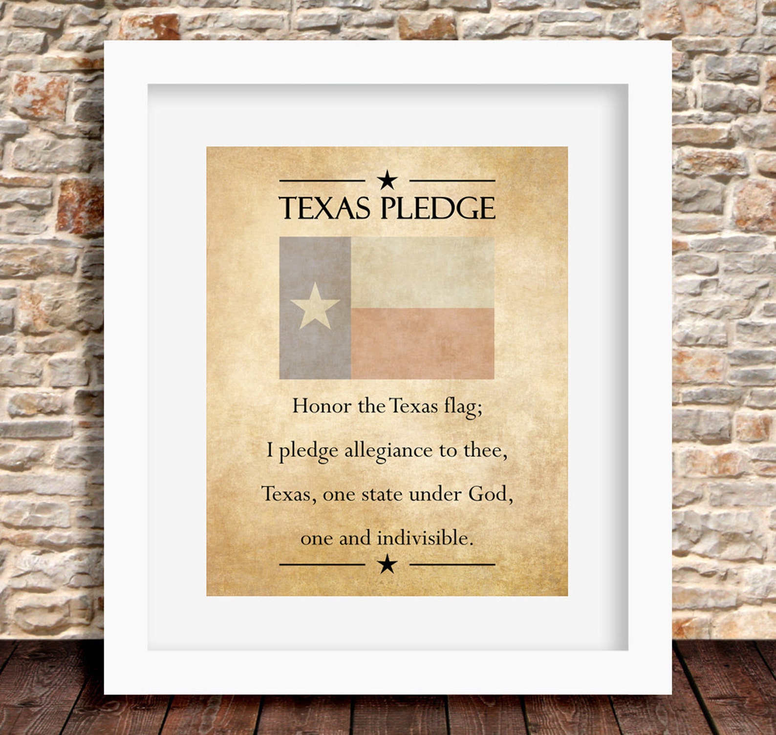 Texas Pledge Red White Blue Beige Rustic Wall Art Decor Photo - Etsy
