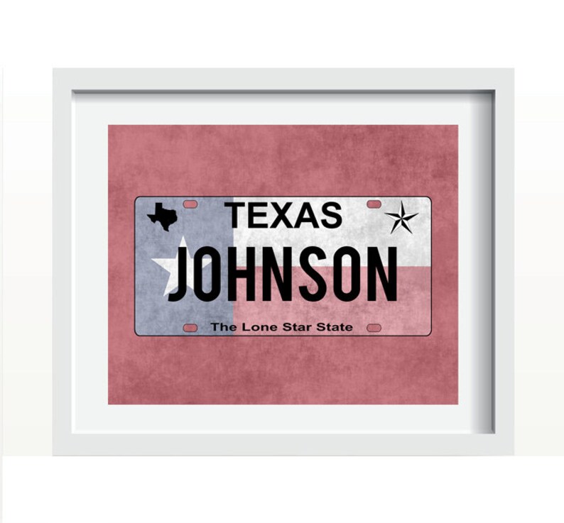 Custom Texas License Plate Various Colors Art Print Wall Art Decor ...