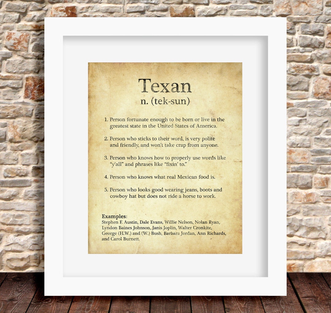 Texan Definition on Dictionary Page Brown Rustic Home Wall Art Print ...