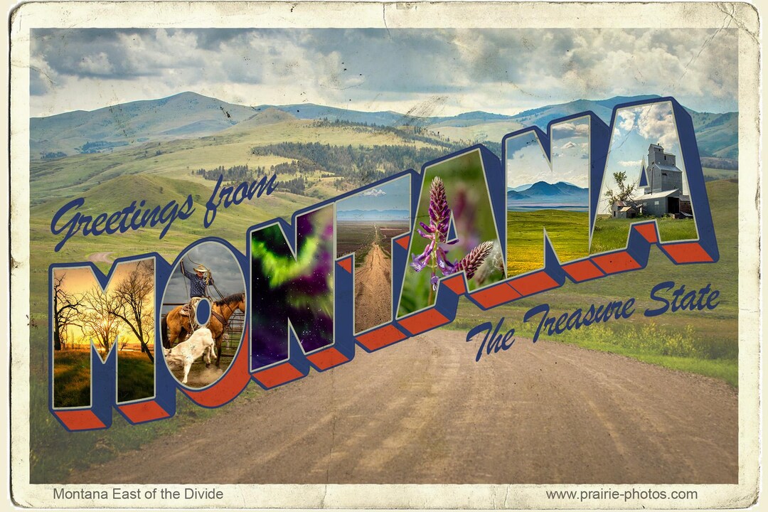 Six Greetings From Montana Postcards, Retro and Distressed to Look Like ...