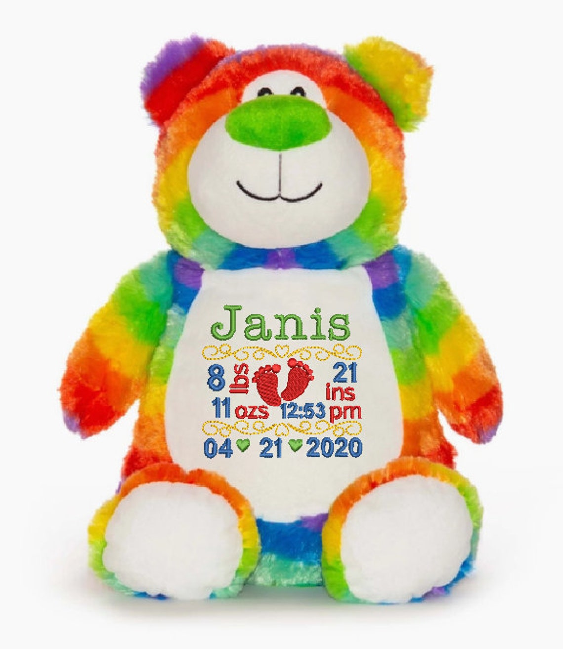 Personalized Embroidered Cubbies Rainbow Bear Stuffed Animal - Etsy