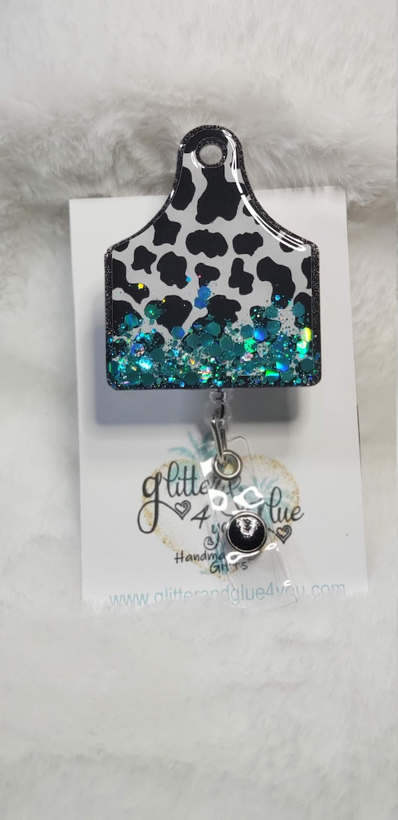 Cow Tag With Turquoise Glitter Personalized Interchangeable - Etsy