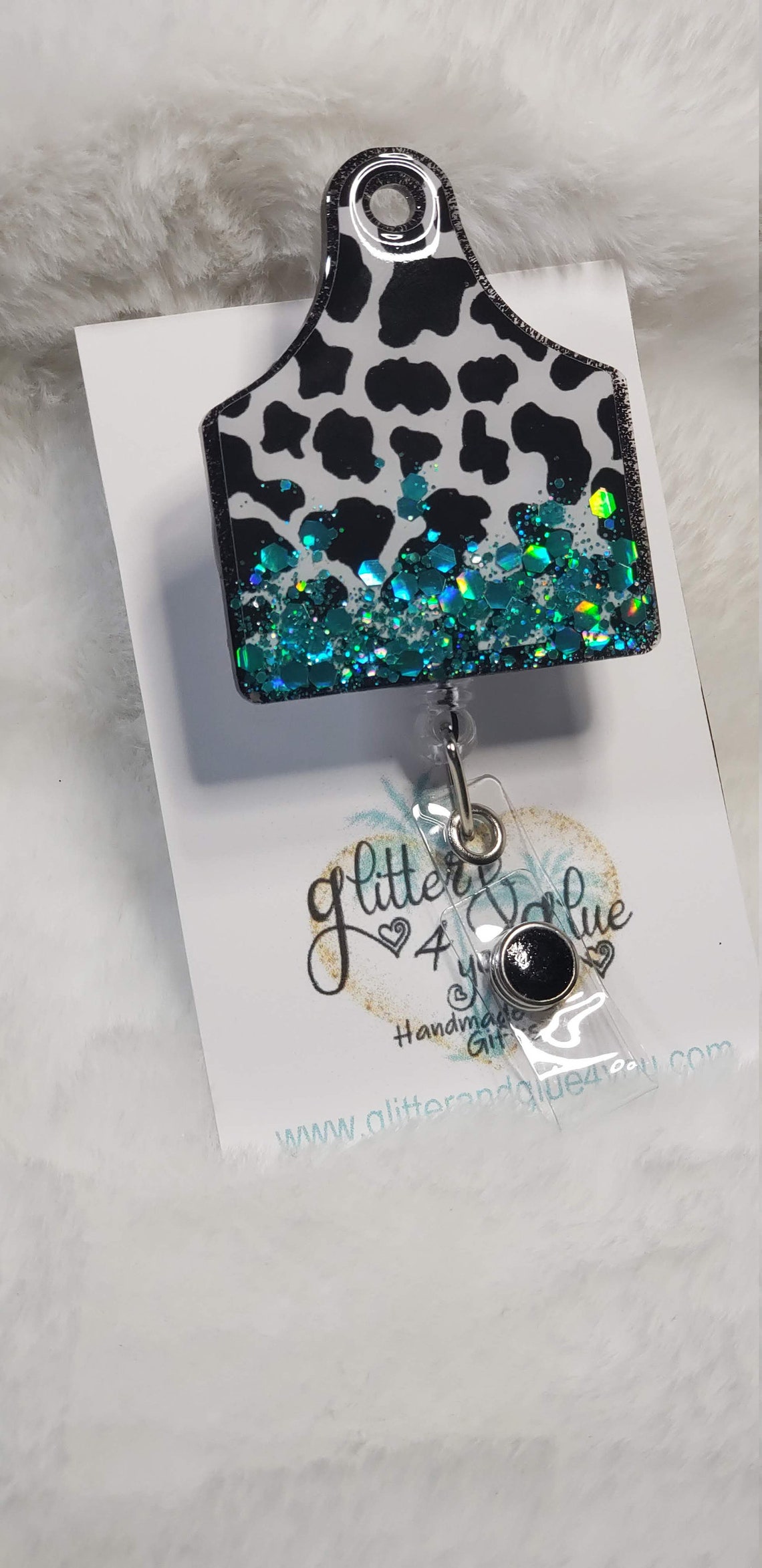 Cow Tag With Turquoise Glitter Personalized Interchangeable - Etsy