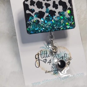 Cow Tag With Turquoise Glitter Personalized Interchangeable - Etsy