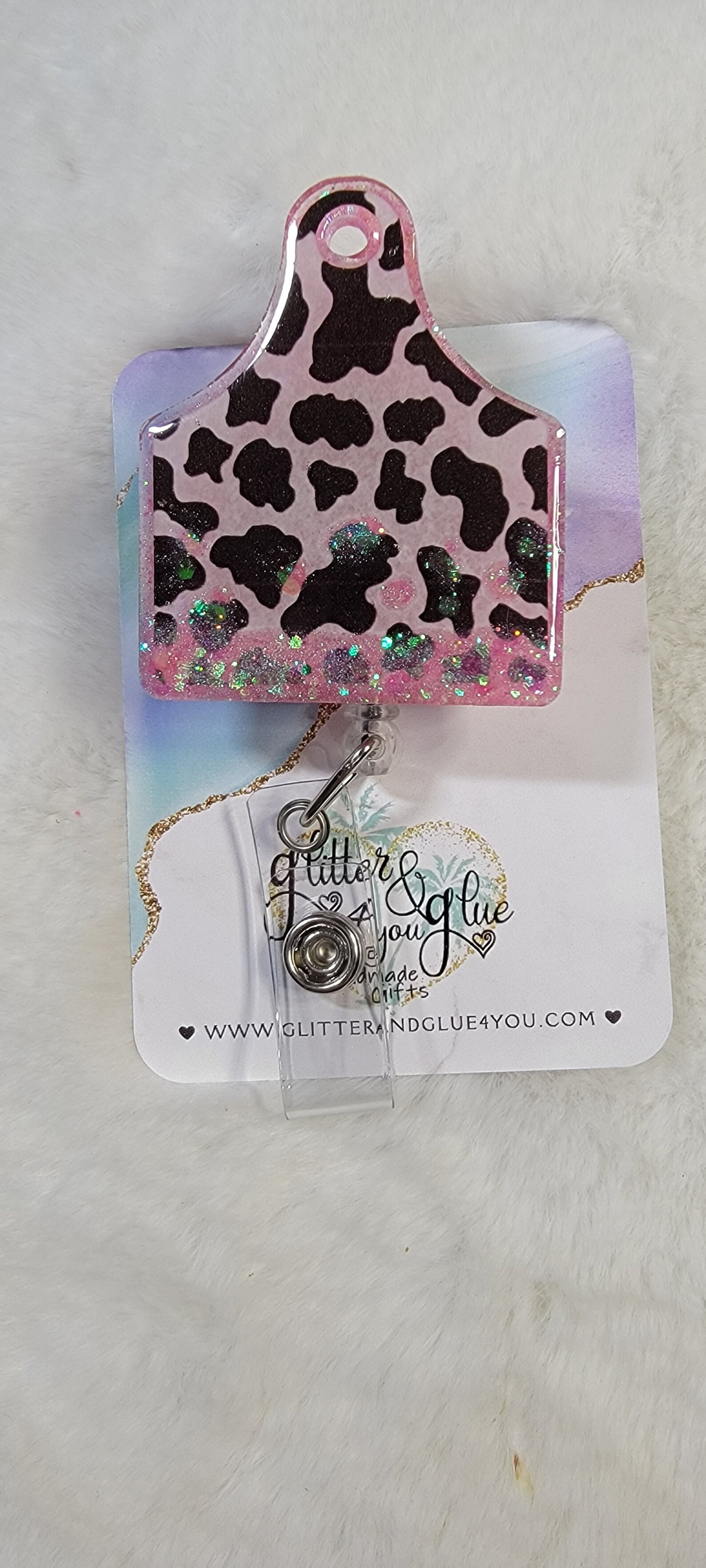 Cow Tag With Turquoise Glitter, Personalized Interchangeable Badge ...